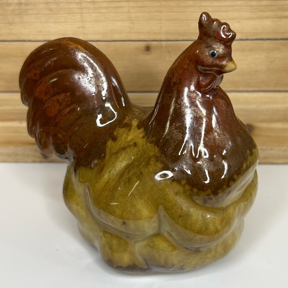 Unbranded | Accents | Vintage Chicken Rooster Figurine Brown Drip Glaze ...